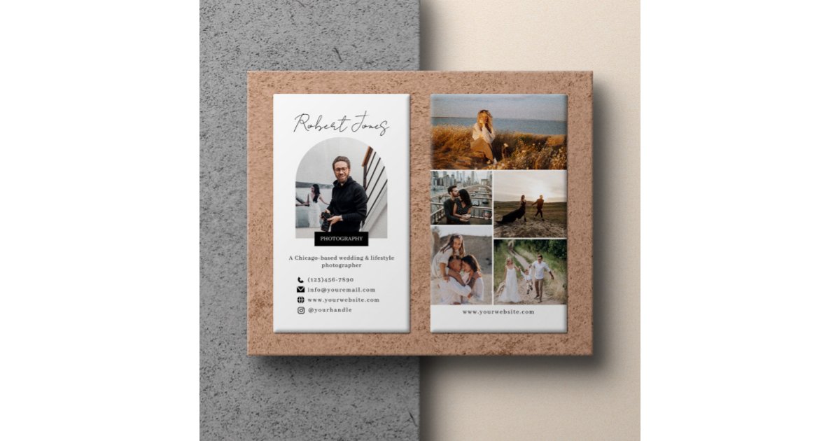 Modern Vertical 6 Photo Collage Photographer Business Card | Zazzle