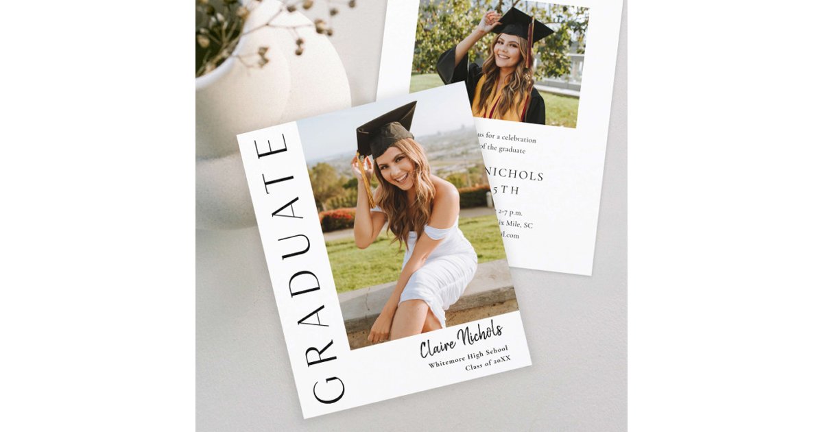 Modern Vertical Budget Photo Graduation Invitation | Zazzle
