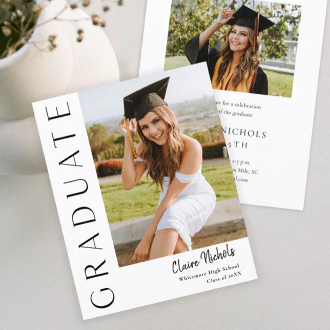 Modern Vertical Budget Photo Graduation Invitation | Zazzle