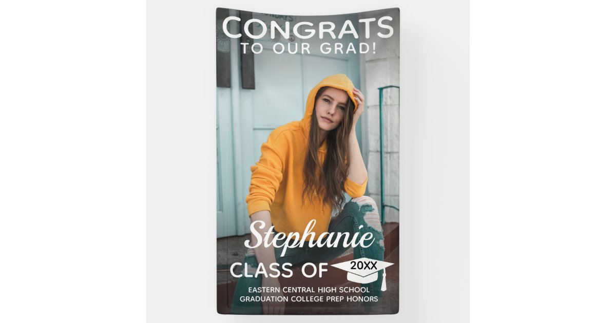 Modern Vertical Congrats Grad Photo Graduation Ban Banner | Zazzle