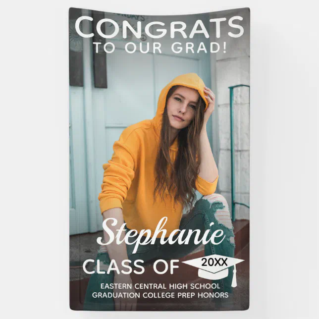 Modern Vertical Congrats Grad Photo Graduation Ban Banner | Zazzle