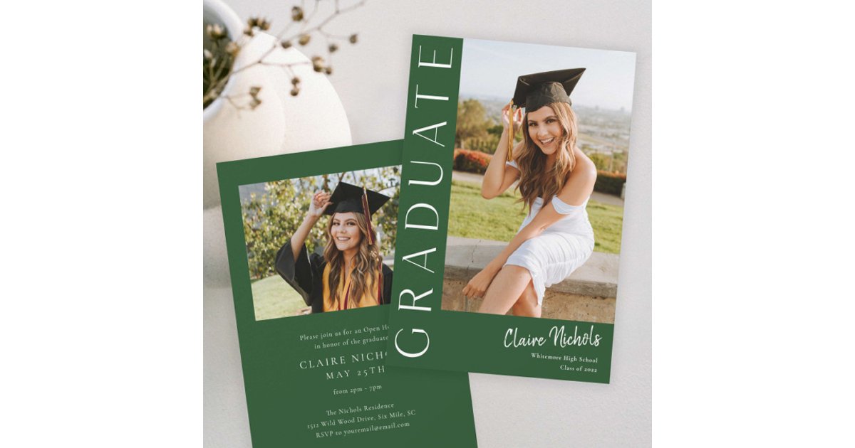 Modern Vertical Green Photo Graduation Invitation | Zazzle