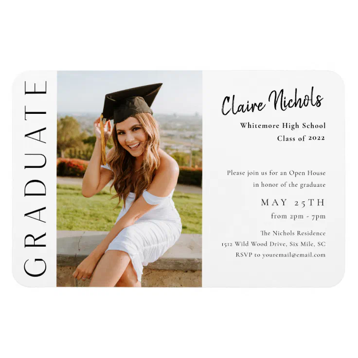 Modern Vertical Photo Graduation Invitation Magnet | Zazzle