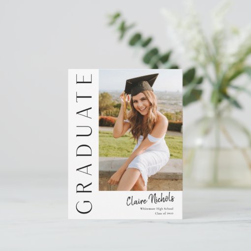 Modern Vertical Photo Graduation Invitation Postcard | Zazzle