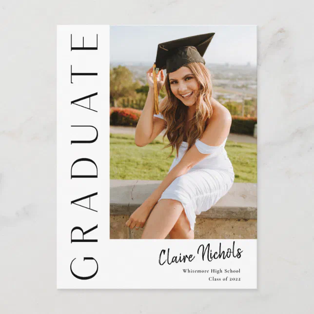 Modern Vertical Photo Graduation Invitation Postcard | Zazzle