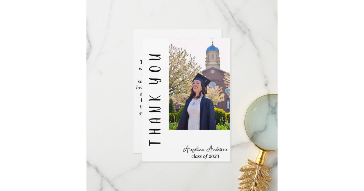 Modern Vertical Script Simple Photo Graduation Thank You Card | Zazzle