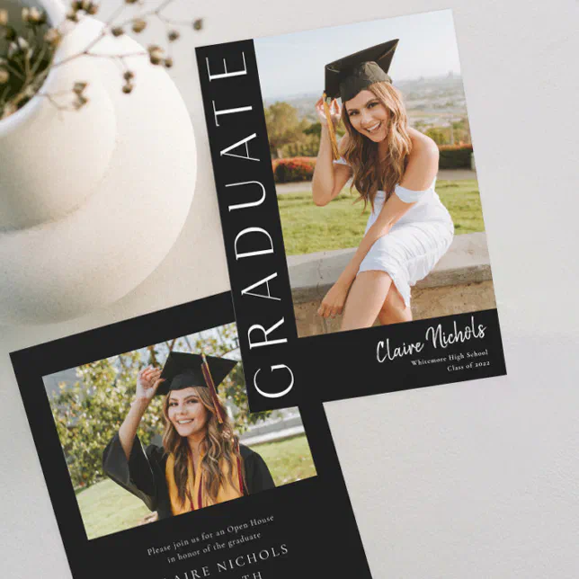 Modern Vertical Typography Photo Graduation Invitation | Zazzle