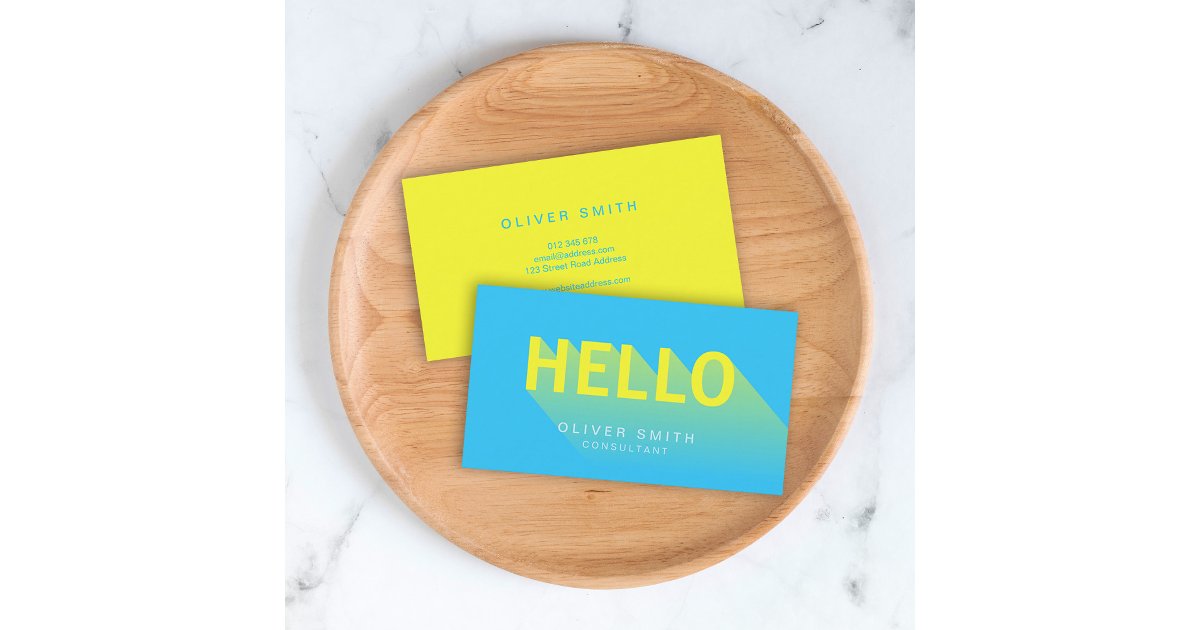 Modern Vibrant Blue and Yellow Hello Typography Business Card | Zazzle