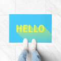 Modern Vibrant Blue and Yellow Hello Typography Doormat | Zazzle