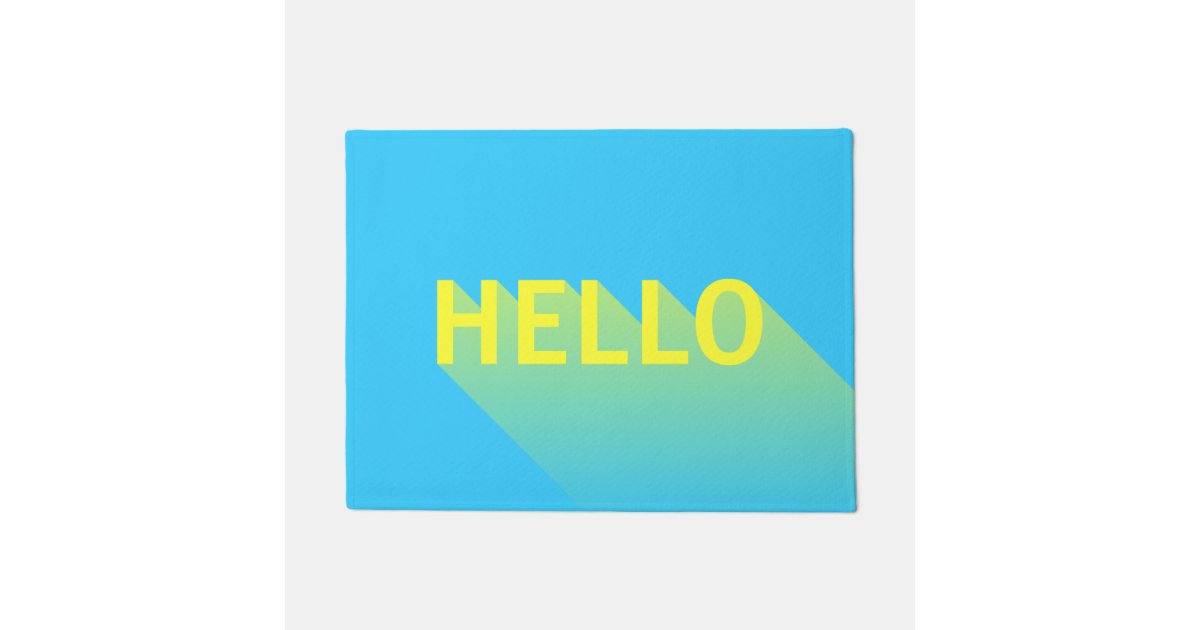 Modern Vibrant Blue and Yellow Hello Typography Doormat | Zazzle
