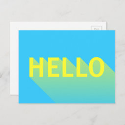 Modern Vibrant Blue and Yellow Hello Typography Postcard | Zazzle