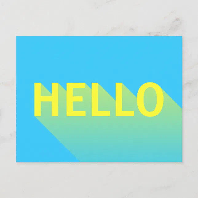 Modern Vibrant Blue and Yellow Hello Typography Postcard | Zazzle