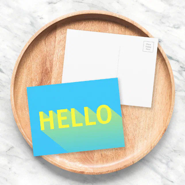 Modern Vibrant Blue and Yellow Hello Typography Postcard | Zazzle