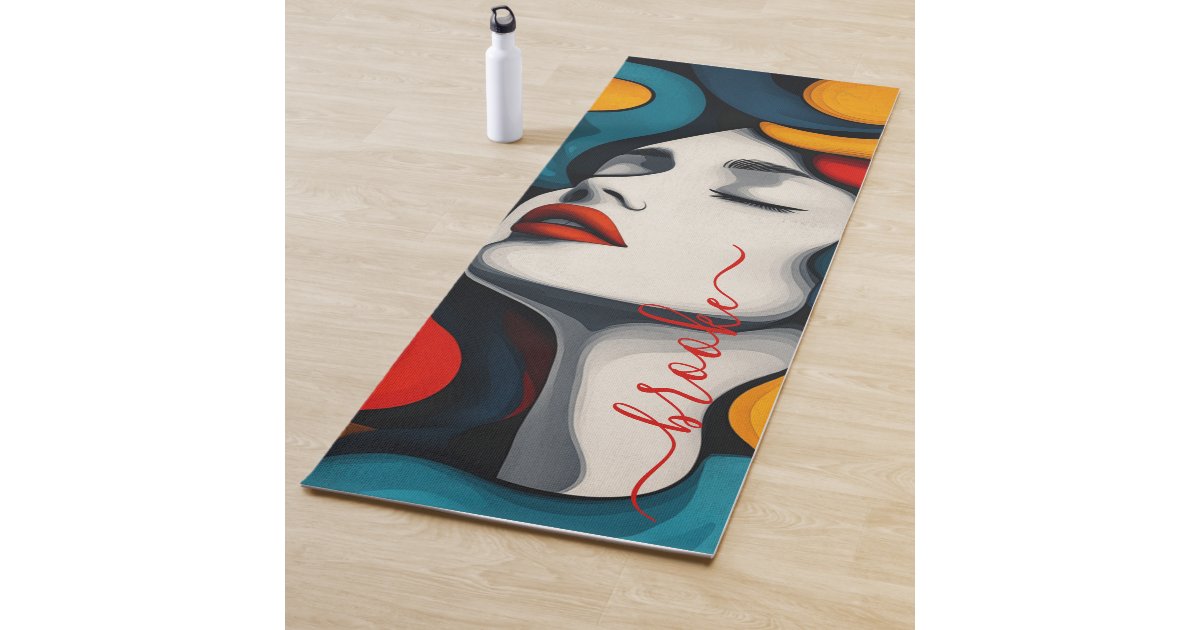Modern Vibrant Retro Face Monogram Yoga Mat | Zazzle
