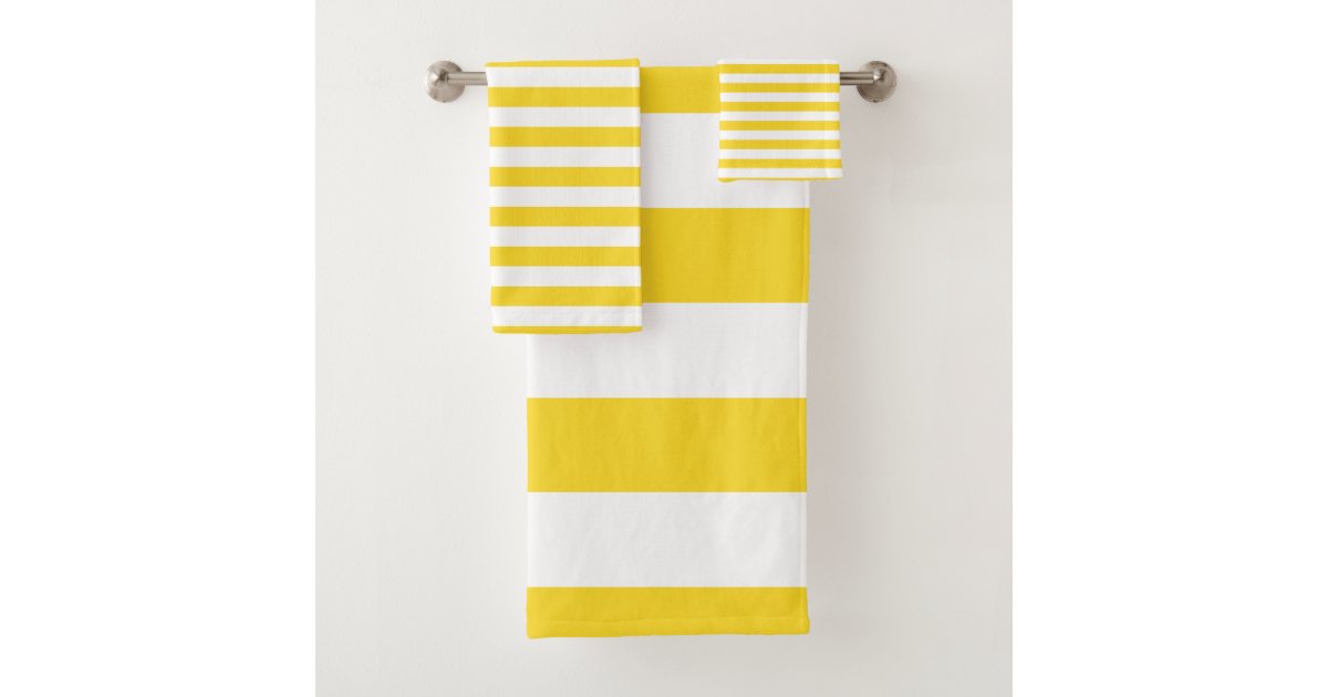 Modern Vibrant Yellow and White Striped pattern Bath Towel Set | Zazzle
