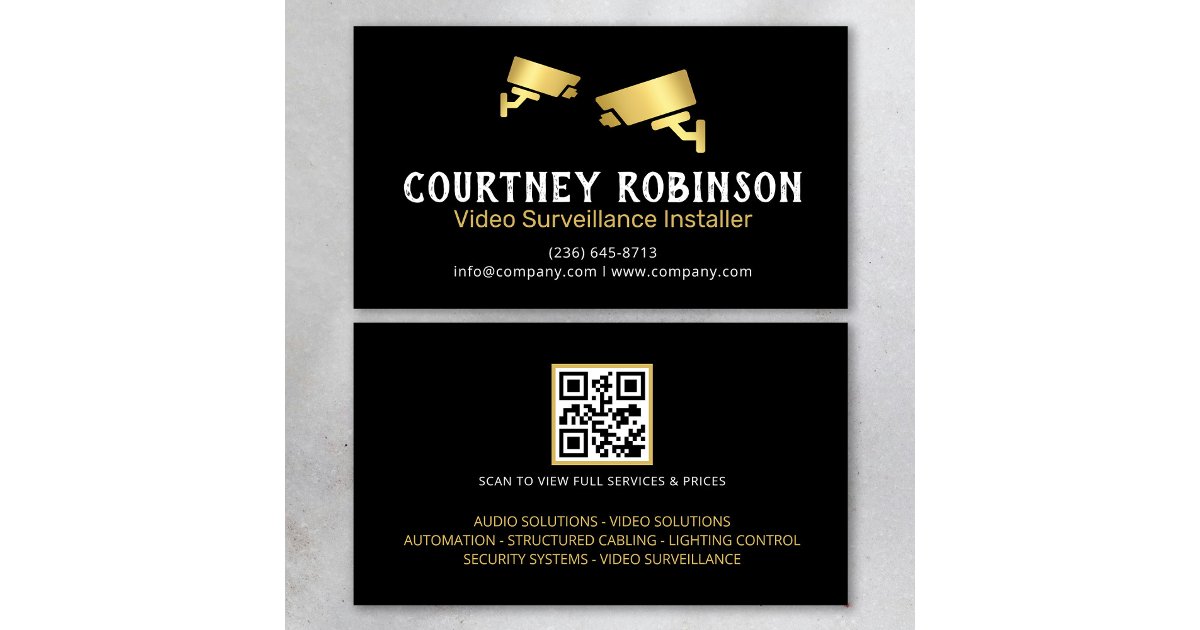 Modern Video Surveillance Installer QR Code Business Card | Zazzle