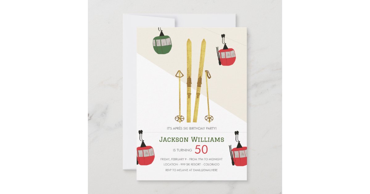 Modern Vintage Aprés Ski Skiing Birthday Invitation | Zazzle
