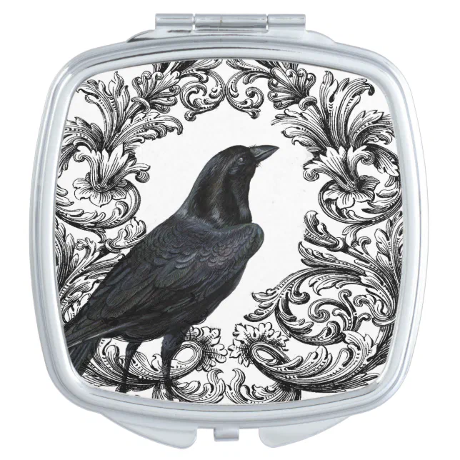 modern vintage black halloween crow vanity mirror | Zazzle