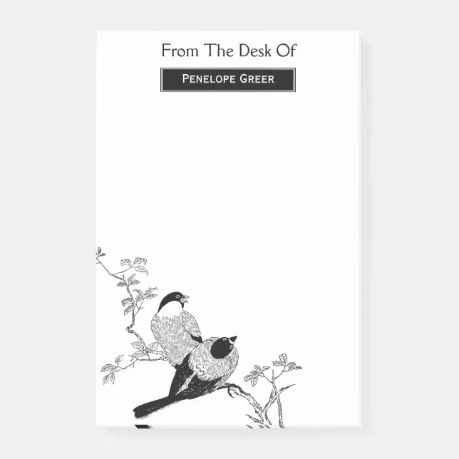 Modern Vintage Black & White Birds on Branch Post-it Notes | Zazzle