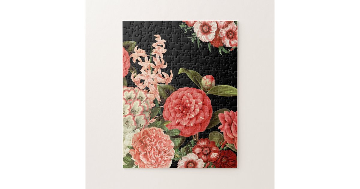 modern vintage botanical pink flowers jigsaw puzzle | Zazzle