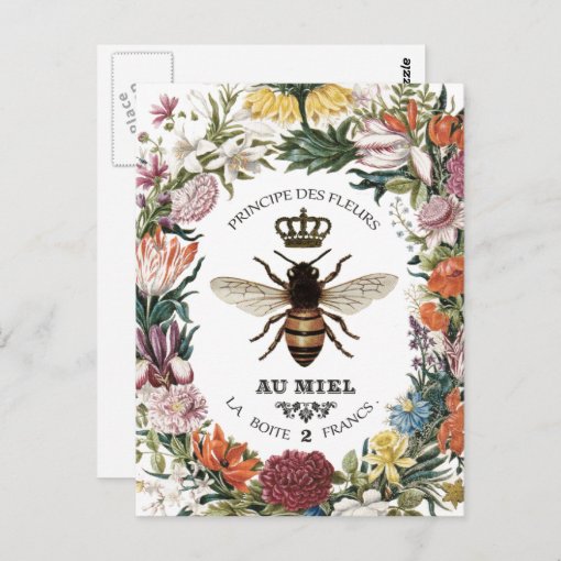 MODERN VINTAGE BOTANICAL QUEEN BEE POSTCARD | Zazzle