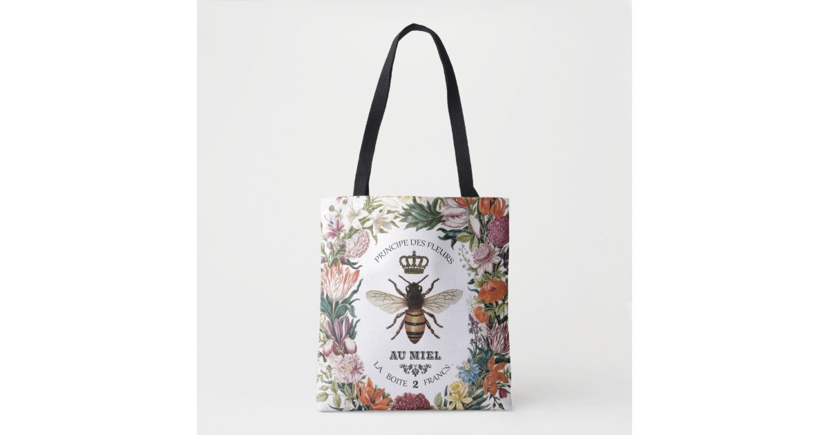 MODERN VINTAGE BOTANICAL QUEEN BEE TOTE BAG | Zazzle