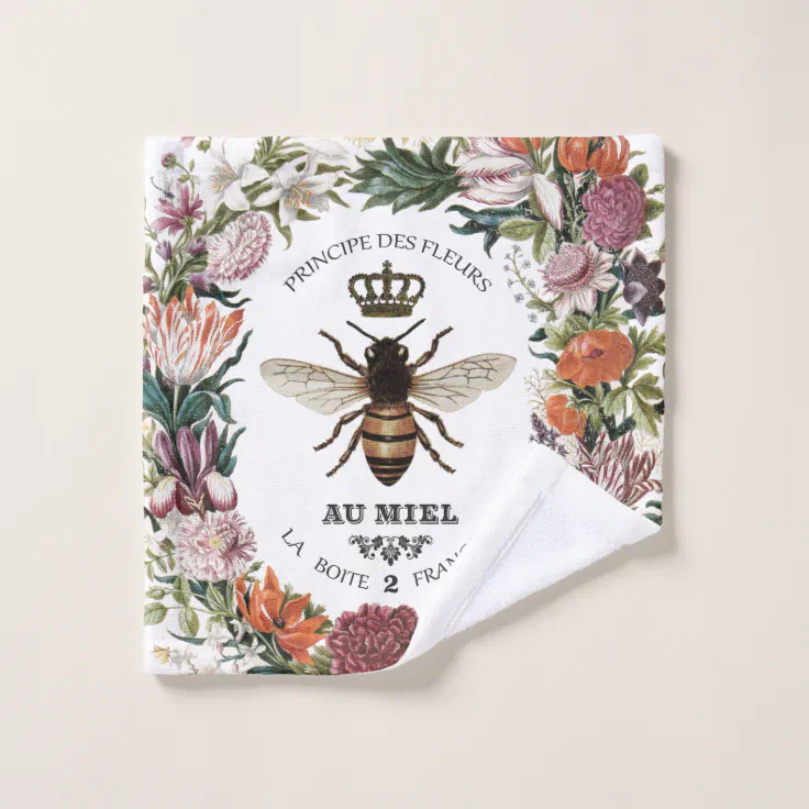 MODERN VINTAGE BOTANICAL QUEEN BEE WASH CLOTH | Zazzle