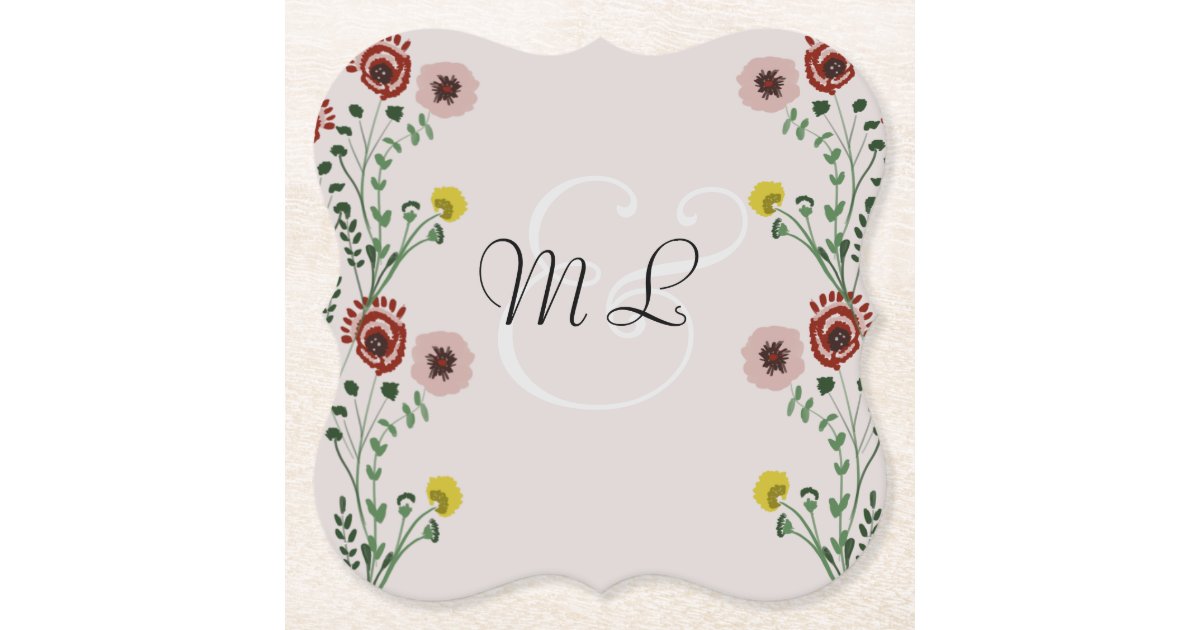 Modern Vintage Embroidered Floral Wedding Paper Coaster | Zazzle