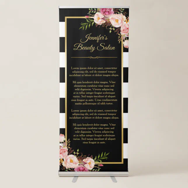 Modern Vintage Floral Black White Stripes Backdrop Retractable Banner ...