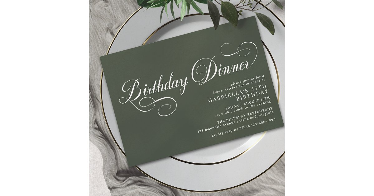 Modern Vintage | Forest Green Moss Birthday Dinner Invitation | Zazzle