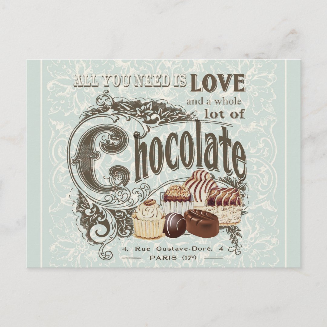 modern vintage french chocolates postcard | Zazzle