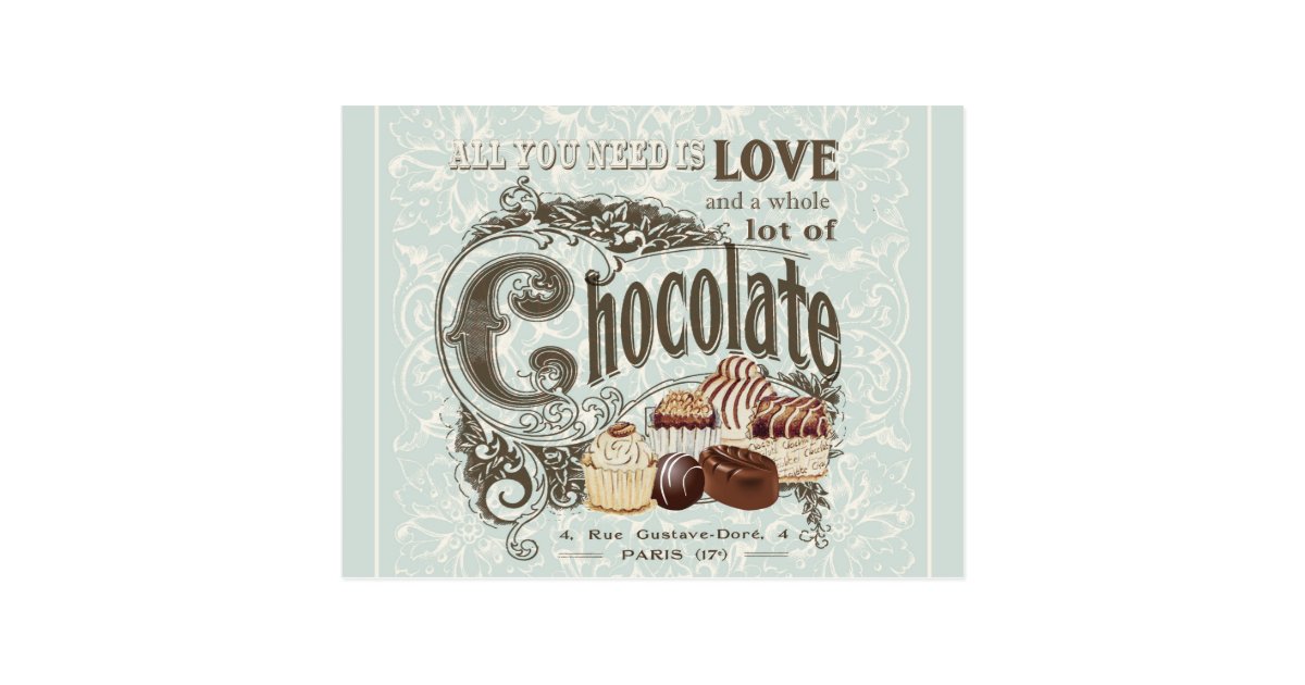 modern vintage french chocolates postcard | Zazzle.com