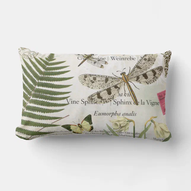 modern vintage french dragonfly lumbar pillow | Zazzle