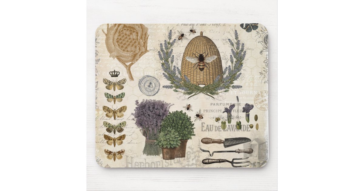 Modern Vintage French Farmhouse Bee Mouse Pad | Zazzle