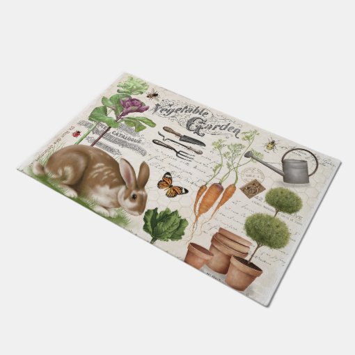 Modern Vintage French Farmhouse Garden Rabbit Doormat | Zazzle