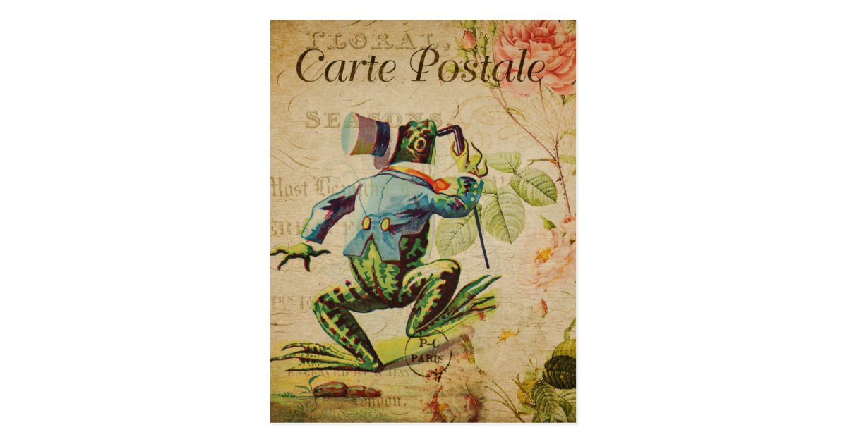 Modern Vintage French frog collage Postcard | Zazzle.com