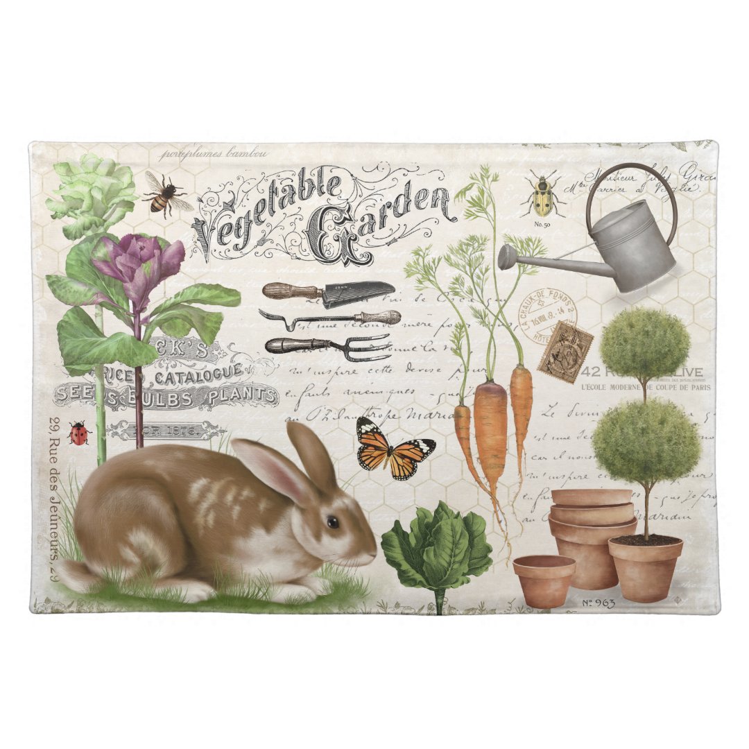 Modern Vintage French Garden Rabbit Cloth Placemat | Zazzle