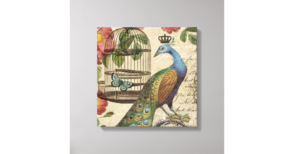 modern vintage french peacock canvas print | Zazzle