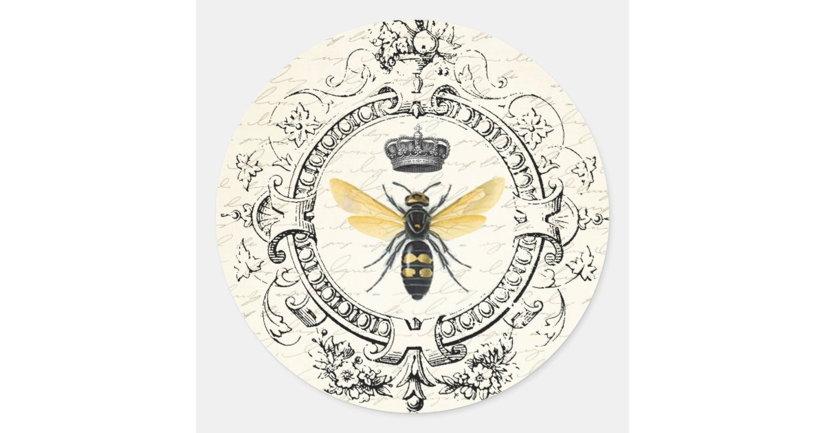 MODERN VINTAGE french queen bee Classic Round Sticker | Zazzle