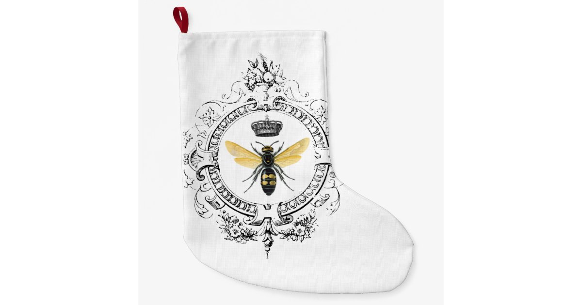 MODERN VINTAGE french queen bee Large Christmas Stocking | Zazzle