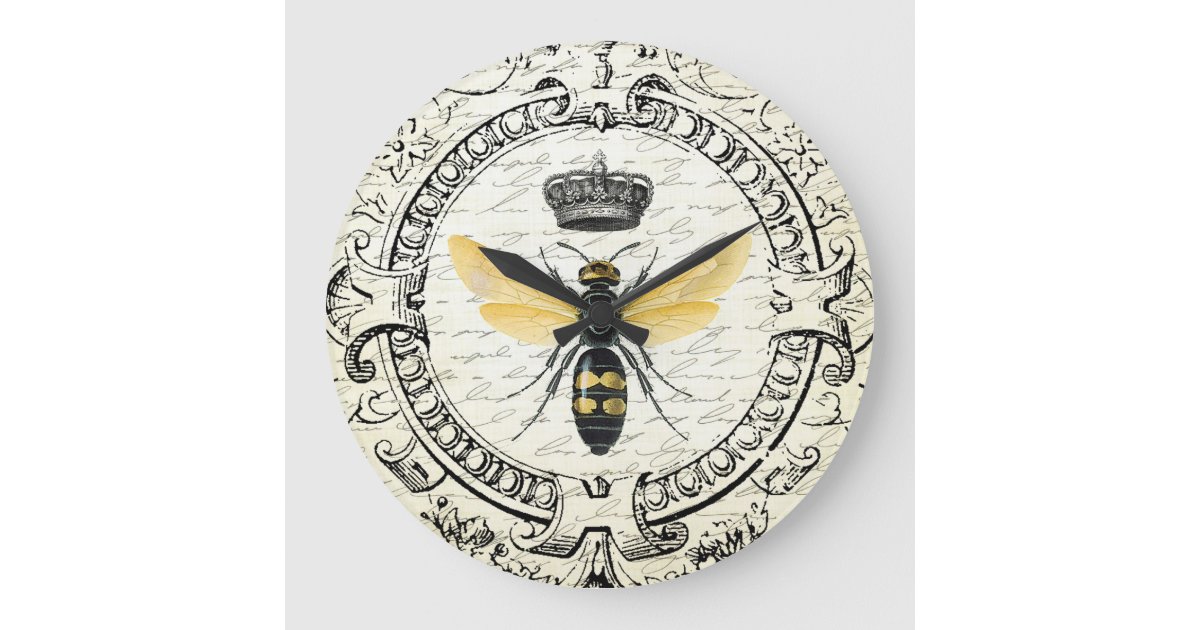 modern vintage french queen bee large clock | Zazzle