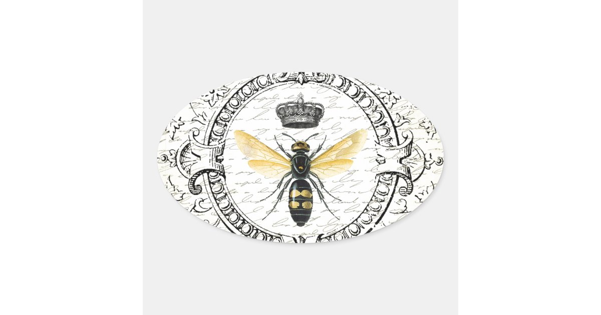 MODERN VINTAGE french queen bee Oval Sticker | Zazzle