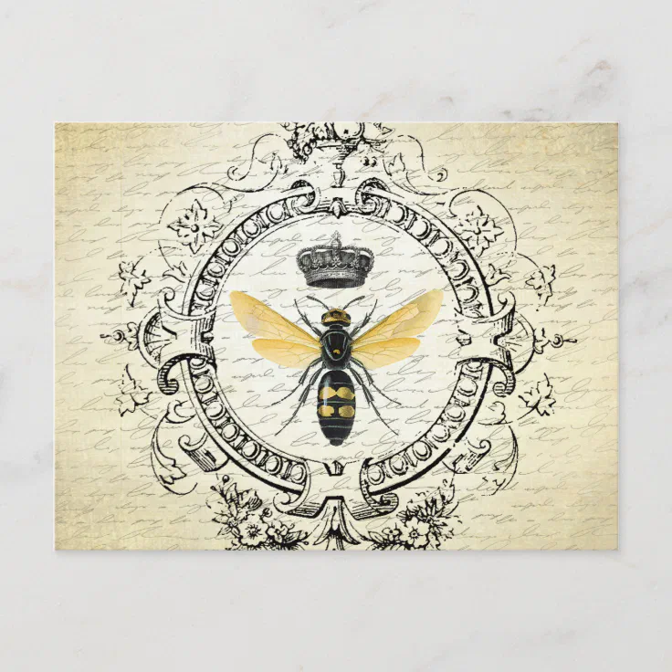 modern vintage french queen bee postcard | Zazzle