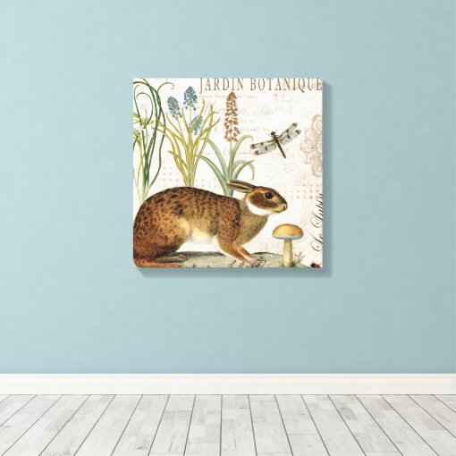 modern vintage french rabbit in the garden canvas print | Zazzle