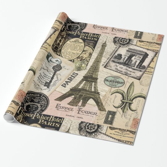 Modern Vintage French travel collage Wrapping Paper | Zazzle.com