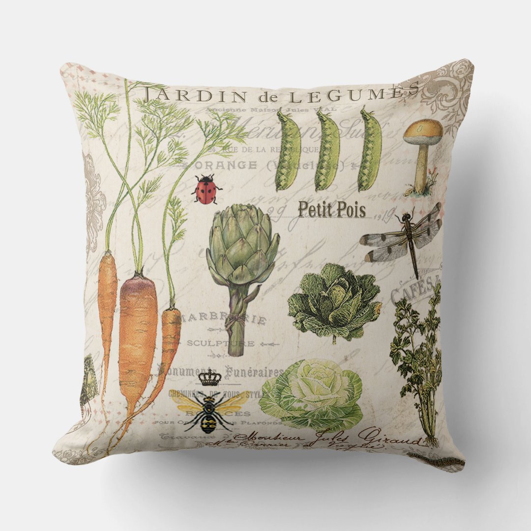 modern vintage french vegetable garden throw pillow | Zazzle