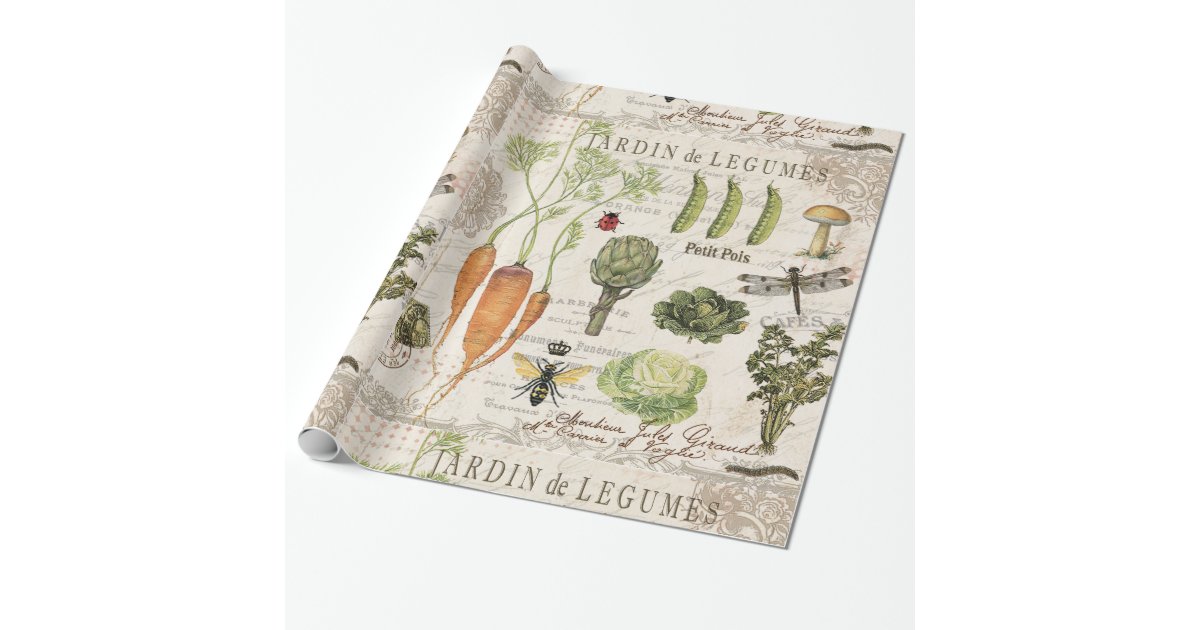 modern vintage french vegetable garden wrapping paper | Zazzle