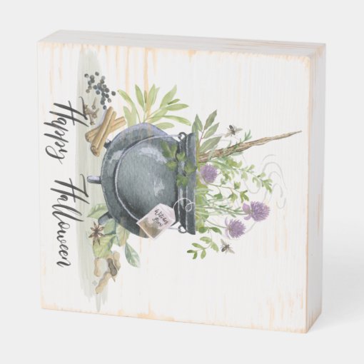 Modern Vintage Halloween cauldron recipe 1 Wooden Box Sign | Zazzle