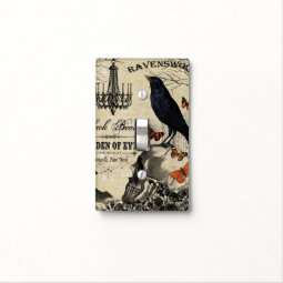 modern vintage halloween crow and skull light switch cover | Zazzle