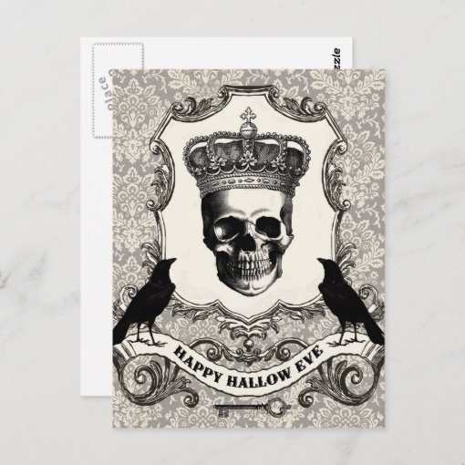 Modern Vintage Halloween skull Postcard | Zazzle